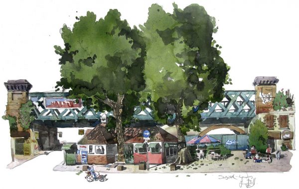 Painting railway bridges in London. Railway art is most enjoyable