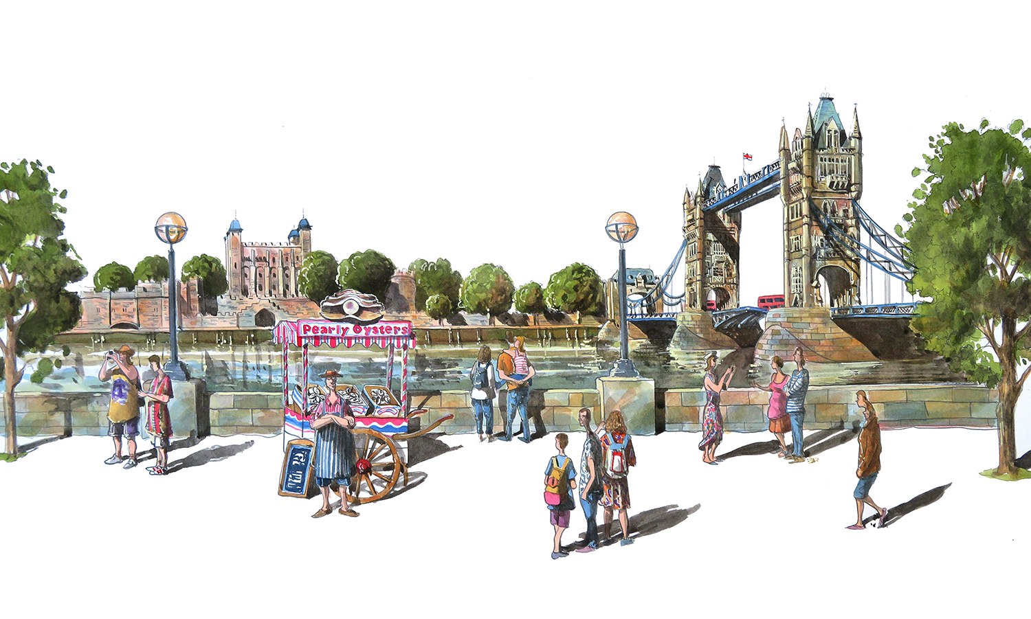 Painting of Tower Bridge & the Tower of London featuring the river Thames